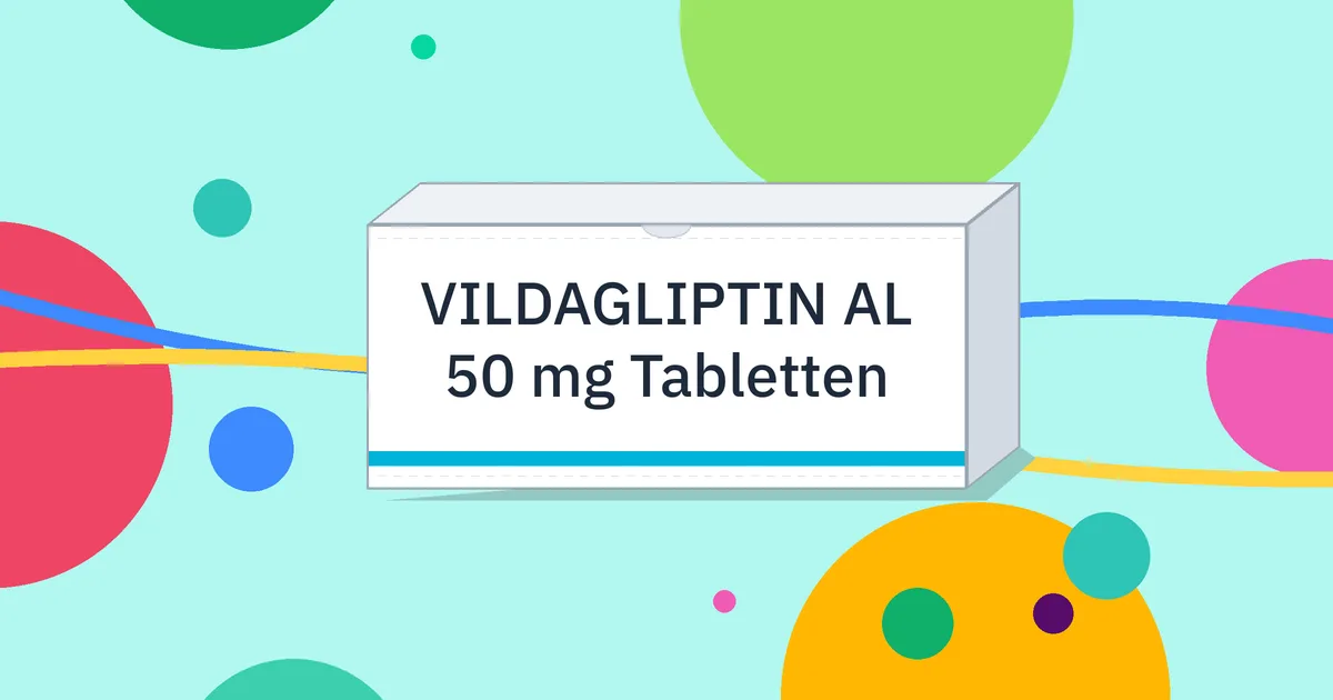 Symbolbild: Packung mit der Aufschrift VILDAGLIPTIN AL 50 mg Tabletten (PZN 18017018) – Verfügbarkeit und Bezug in Apotheken in Frankfurt am Main