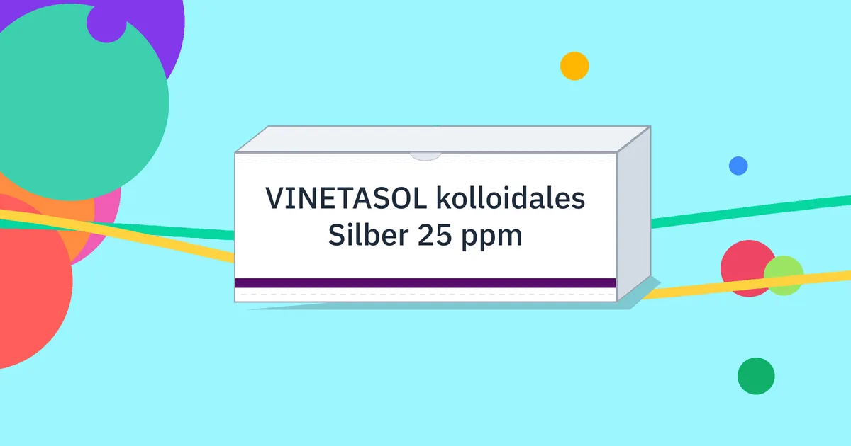 Symbolbild: Packung mit der Aufschrift VINETASOL kolloidales Silber 25 ppm (PZN 18391716) – Verfügbarkeit und Bezug in Apotheken in Frankfurt am Main