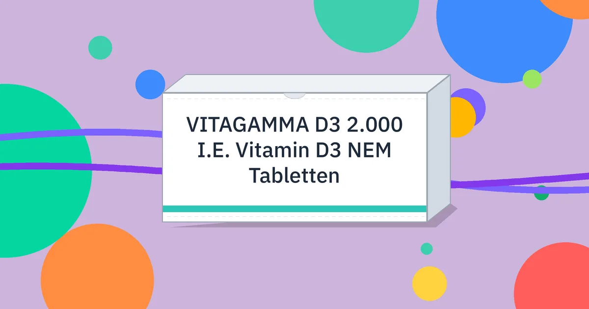 Symbolbild: Packung mit der Aufschrift VITAGAMMA D3 2.000 I.E. Vitamin D3 NEM Tabletten (PZN 10796098) – Verfügbarkeit und Bezug in Apotheken in Frankfurt am Main