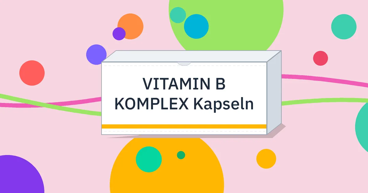 Symbolbild: Packung mit der Aufschrift VITAMIN B KOMPLEX Kapseln (PZN 16144445) – Verfügbarkeit und Bezug in Apotheken in Frankfurt am Main