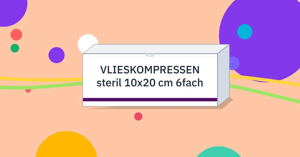 Symbolbild: Packung mit der Aufschrift VLIESKOMPRESSEN steril 10x20 cm 6fach (PZN 03036955) – Verfügbarkeit und Bezug in Apotheken in Frankfurt am Main
