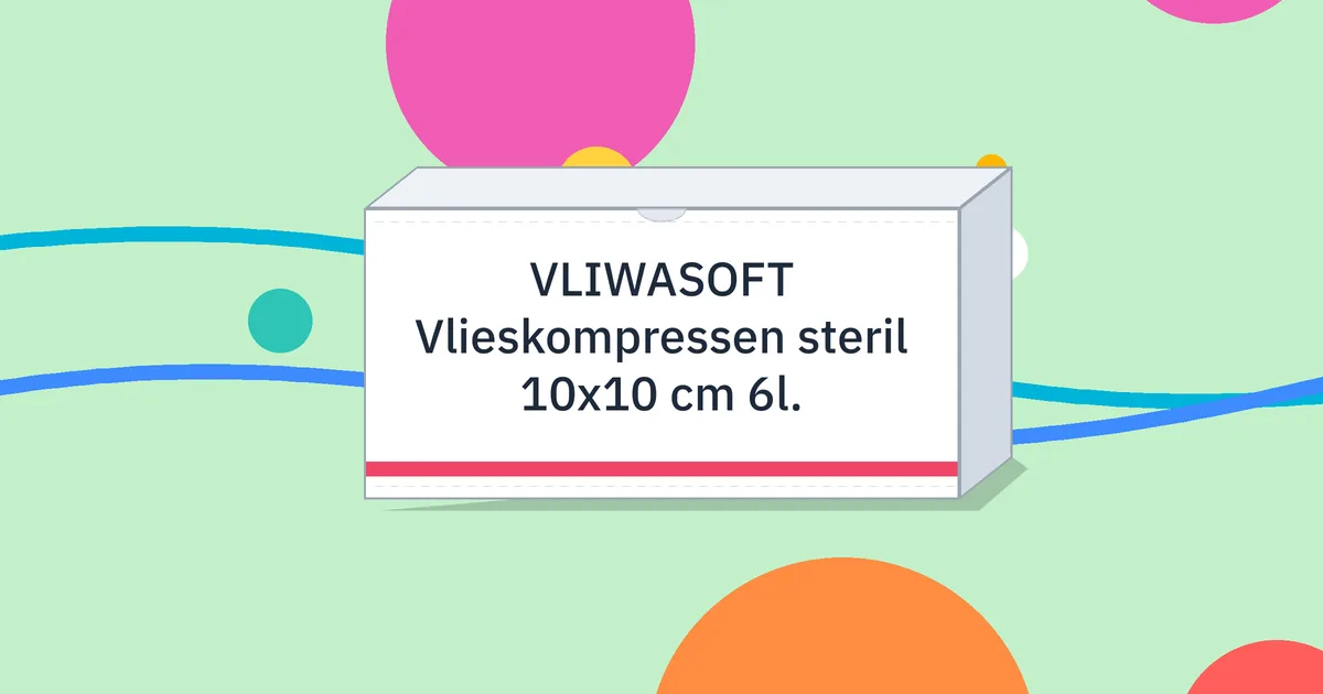 Symbolbild: Packung mit der Aufschrift VLIWASOFT Vlieskompressen steril 10x10 cm 6l. (PZN 18658786) – Verfügbarkeit und Bezug in Apotheken in Frankfurt am Main