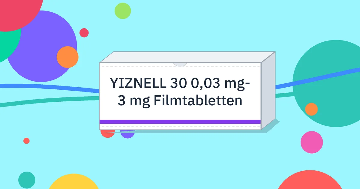 Symbolbild: Packung mit der Aufschrift YIZNELL 30 0,03 mg-3 mg Filmtabletten (PZN 10713250) – Verfügbarkeit und Bezug in Apotheken in Frankfurt am Main