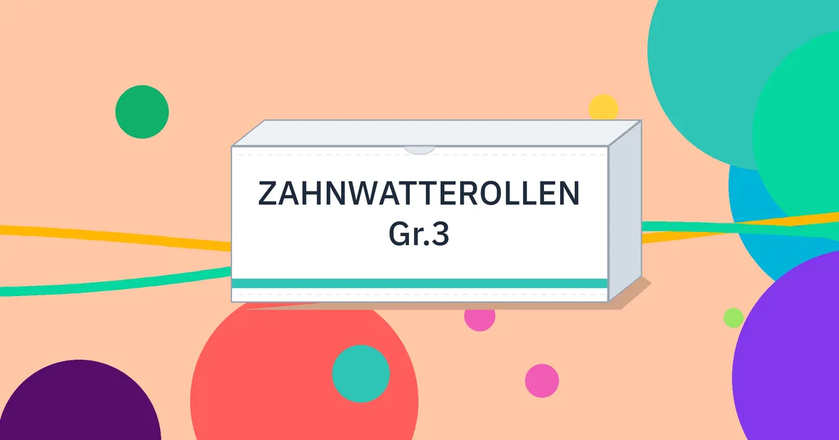 Symbolbild: Packung mit der Aufschrift ZAHNWATTEROLLEN Gr.3 (PZN 01723232) – Verfügbarkeit und Bezug in Apotheken in Frankfurt am Main