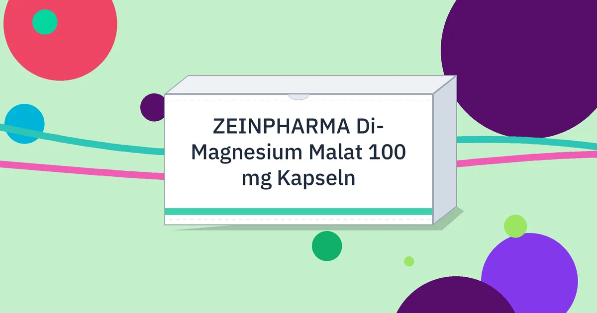 Symbolbild: Packung mit der Aufschrift ZEINPHARMA Di-Magnesium Malat 100 mg Kapseln (PZN 17240292) – Verfügbarkeit und Bezug in Apotheken in Frankfurt am Main
