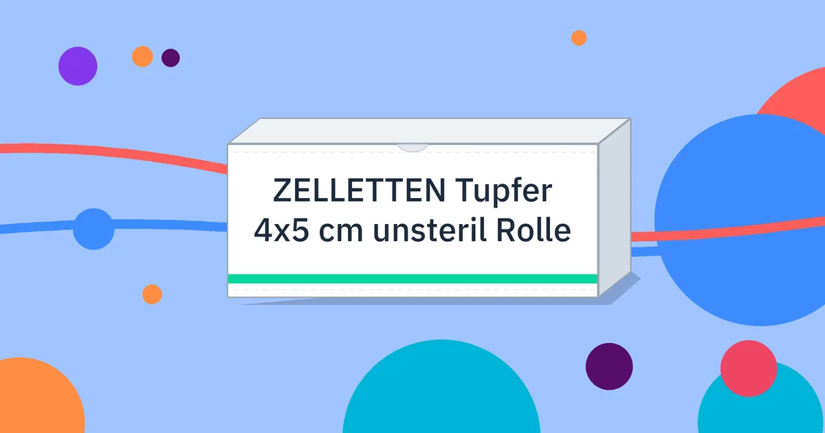 Symbolbild: Packung mit der Aufschrift ZELLETTEN Tupfer 4x5 cm unsteril Rolle (PZN 16926171) – Verfügbarkeit und Bezug in Apotheken in Frankfurt am Main