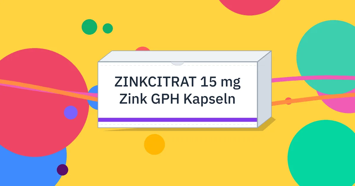Symbolbild: Packung mit der Aufschrift ZINKCITRAT 15 mg Zink GPH Kapseln (PZN 20283879) – Verfügbarkeit und Bezug in Apotheken in Frankfurt am Main