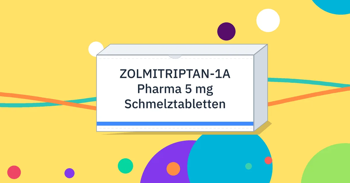 Symbolbild: Packung mit der Aufschrift ZOLMITRIPTAN-1A Pharma 5 mg Schmelztabletten (PZN 09427467) – Verfügbarkeit und Bezug in Apotheken in Frankfurt am Main