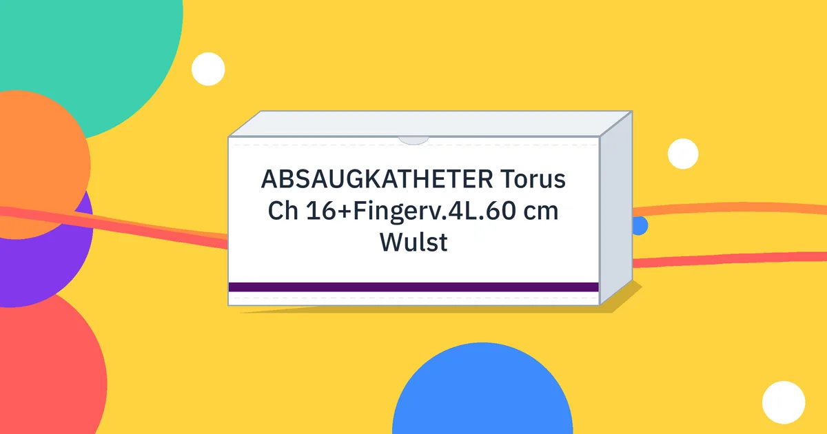 Symbolbild: Packung mit der Aufschrift ABSAUGKATHETER Torus Ch 16+Fingerv.4L.60 cm Wulst (PZN 09091926) – Verfügbarkeit und Bezug in Apotheken in Frankfurt am Main
