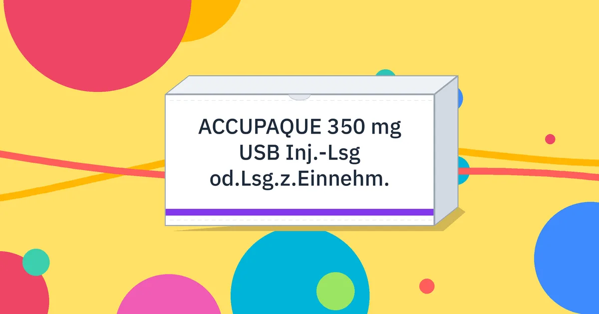 Symbolbild: Packung mit der Aufschrift ACCUPAQUE 350 mg USB Inj.-Lsg od.Lsg.z.Einnehm. (PZN 00500518) – Verfügbarkeit und Bezug in Apotheken in Frankfurt am Main