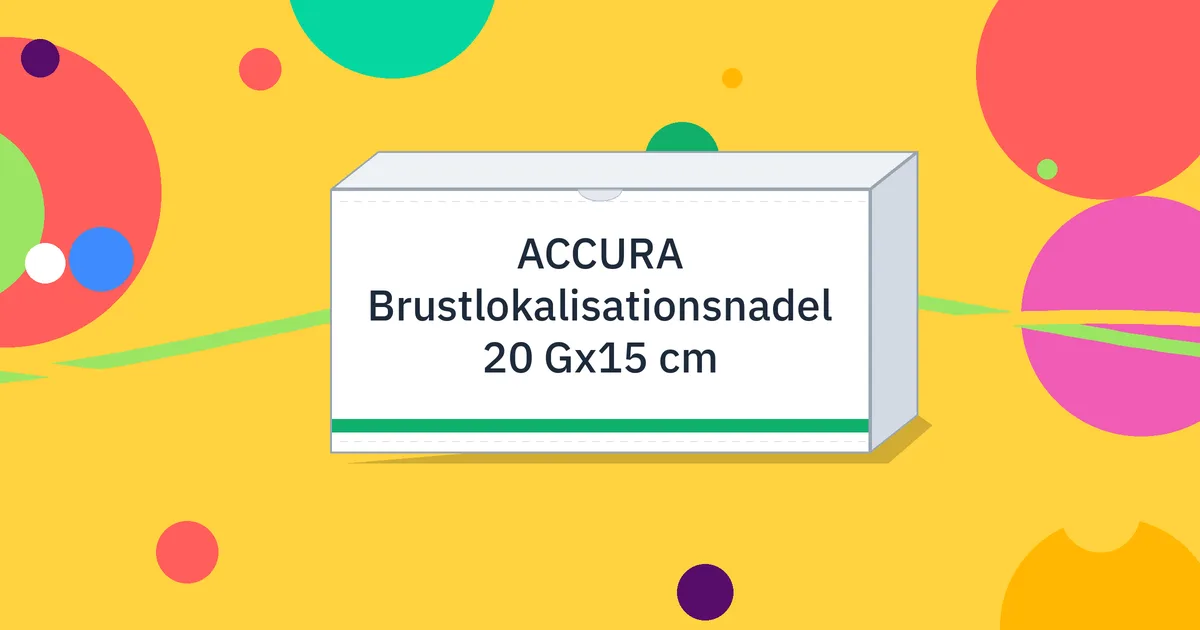 Symbolbild: Packung mit der Aufschrift ACCURA Brustlokalisationsnadel 20 Gx15 cm (PZN 06772502) – Verfügbarkeit und Bezug in Apotheken in Frankfurt am Main