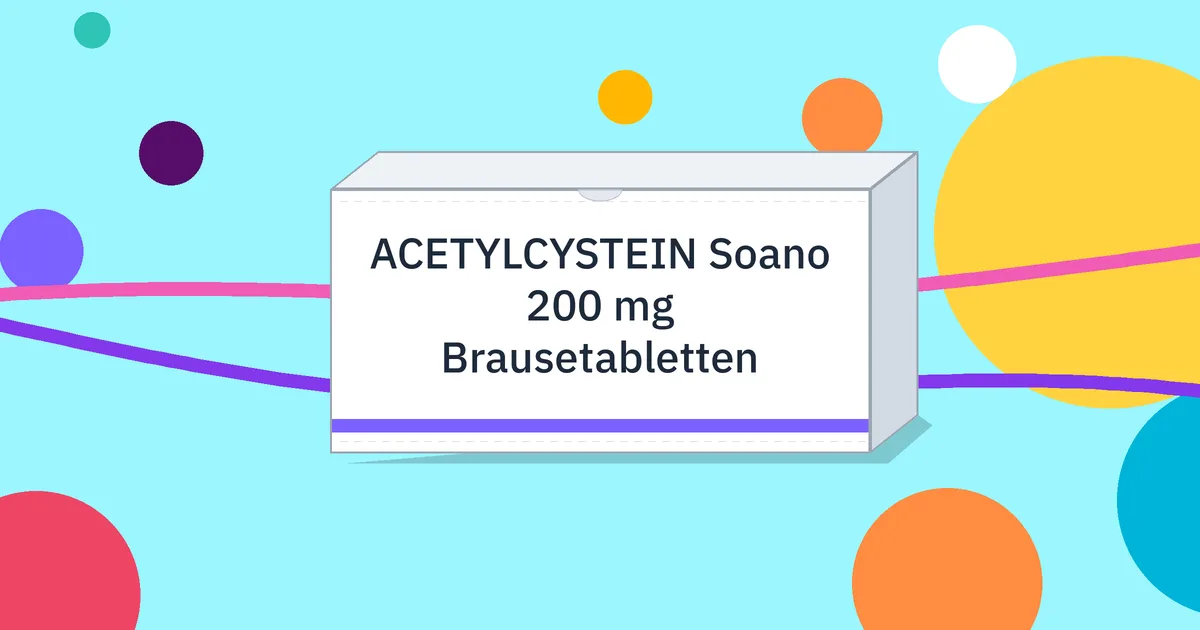 Symbolbild: Packung mit der Aufschrift ACETYLCYSTEIN Soano 200 mg Brausetabletten (PZN 17992342) – Verfügbarkeit und Bezug in Apotheken in Frankfurt am Main