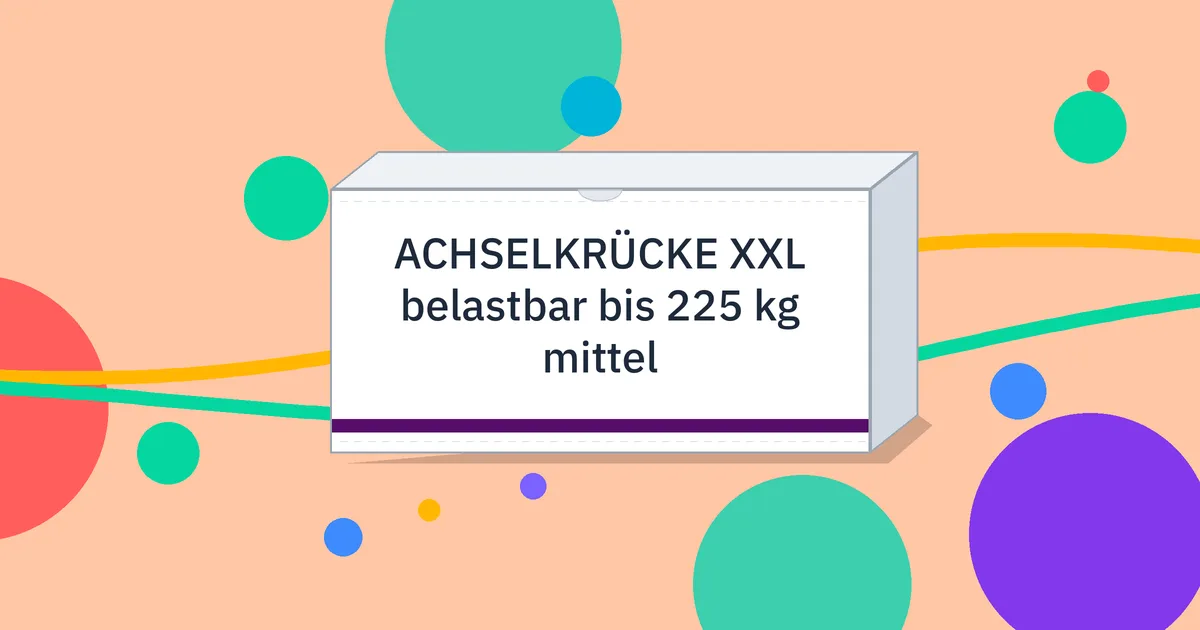 Symbolbild: Packung mit der Aufschrift ACHSELKRÜCKE XXL belastbar bis 225 kg mittel (PZN 09273774) – Verfügbarkeit und Bezug in Apotheken in Frankfurt am Main