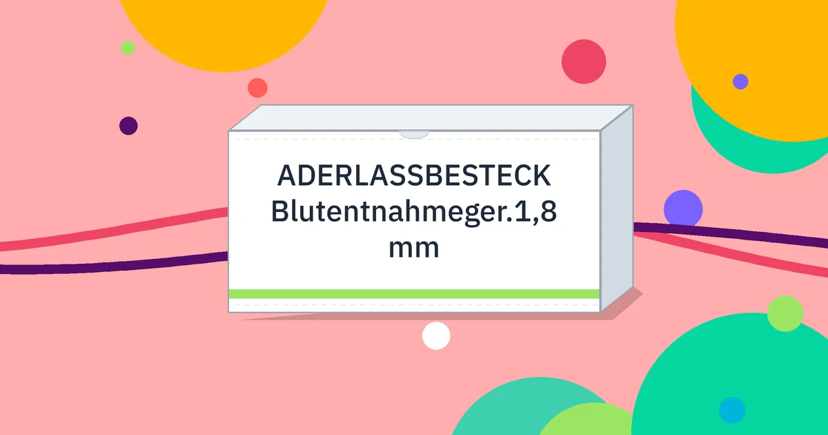 Symbolbild: Packung mit der Aufschrift ADERLASSBESTECK Blutentnahmeger.1,8 mm (PZN 08482470) – Verfügbarkeit und Bezug in Apotheken in Frankfurt am Main