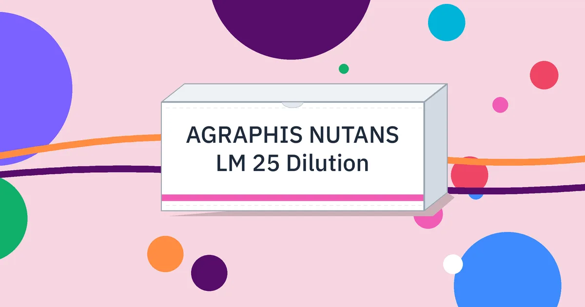 Symbolbild: Packung mit der Aufschrift AGRAPHIS NUTANS LM 25 Dilution (PZN 13306597) – Verfügbarkeit und Bezug in Apotheken in Frankfurt am Main