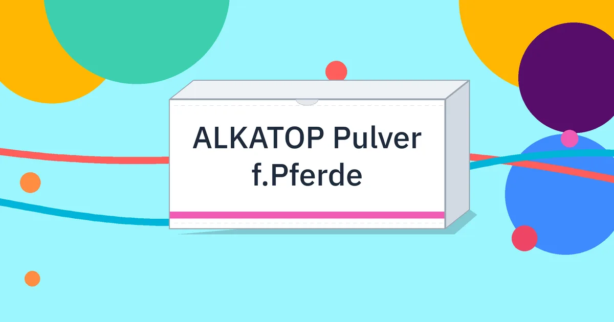 Symbolbild: Packung mit der Aufschrift ALKATOP Pulver f.Pferde (PZN 04089646) – Verfügbarkeit und Bezug in Apotheken in Frankfurt am Main