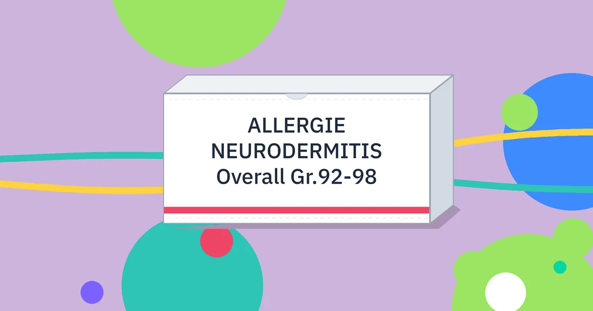 Symbolbild: Packung mit der Aufschrift ALLERGIE NEURODERMITIS Overall Gr.92-98 (PZN 01687542) – Verfügbarkeit und Bezug in Apotheken in Frankfurt am Main