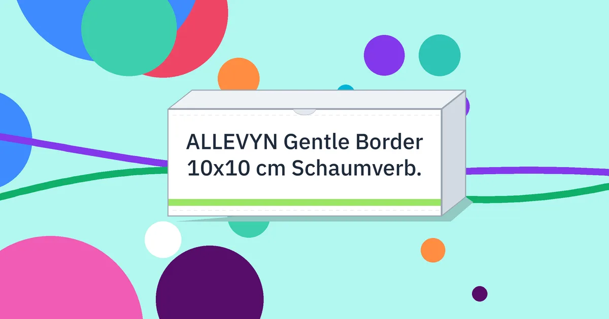 Symbolbild: Packung mit der Aufschrift ALLEVYN Gentle Border 10x10 cm Schaumverb. (PZN 17878445) – Verfügbarkeit und Bezug in Apotheken in Frankfurt am Main