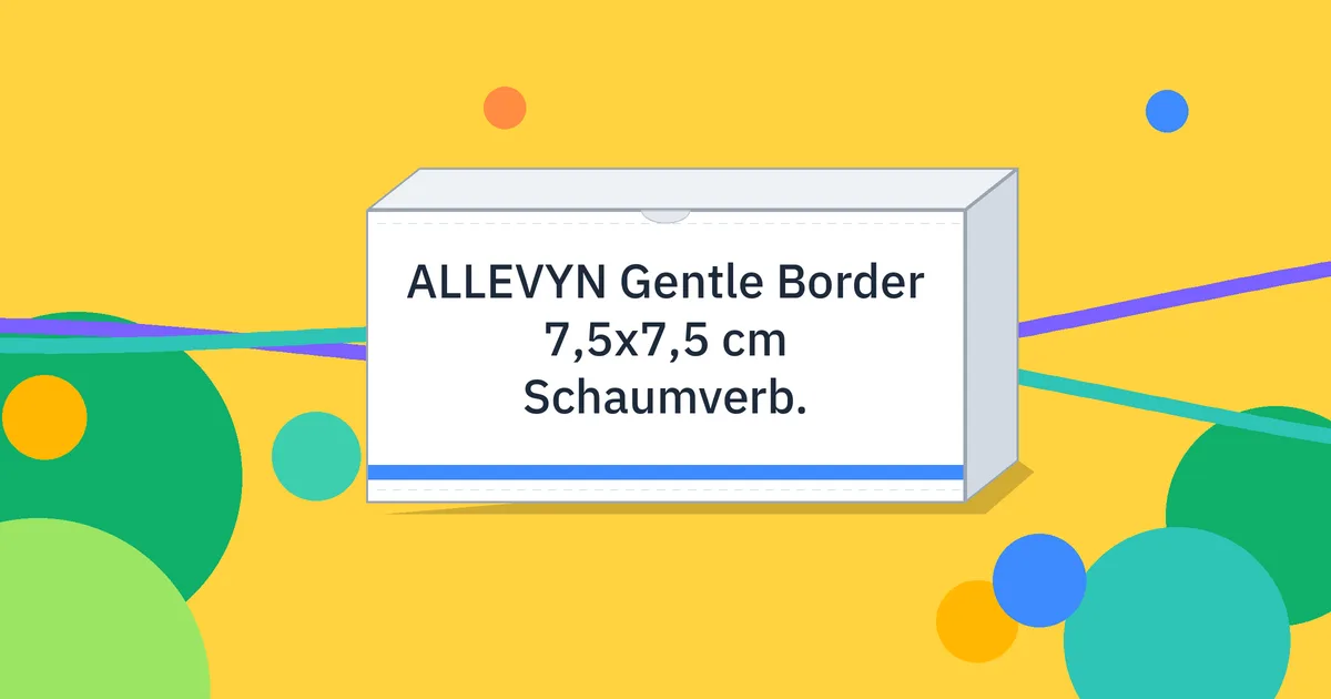 Symbolbild: Packung mit der Aufschrift ALLEVYN Gentle Border 7,5x7,5 cm Schaumverb. (PZN 18736405) – Verfügbarkeit und Bezug in Apotheken in Frankfurt am Main