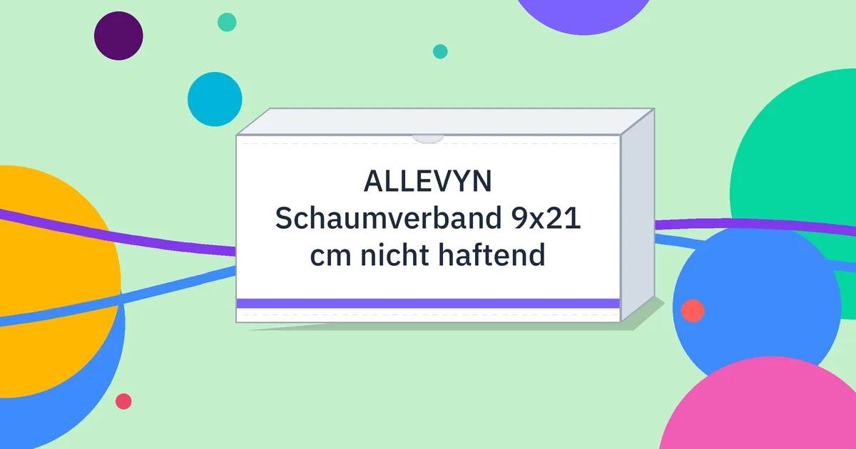 Symbolbild: Packung mit der Aufschrift ALLEVYN Schaumverband 9x21 cm nicht haftend (PZN 10182083) – Verfügbarkeit und Bezug in Apotheken in Frankfurt am Main
