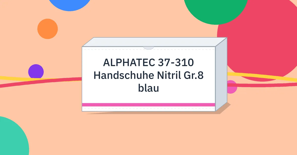 Symbolbild: Packung mit der Aufschrift ALPHATEC 37-310 Handschuhe Nitril Gr.8 blau (PZN 18702814) – Verfügbarkeit und Bezug in Apotheken in Frankfurt am Main