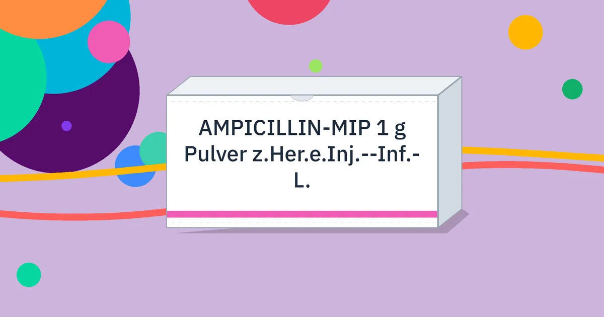 Symbolbild: Packung mit der Aufschrift AMPICILLIN-MIP 1 g Pulver z.Her.e.Inj.--Inf.-L. (PZN 19266315) – Verfügbarkeit und Bezug in Apotheken in Frankfurt am Main