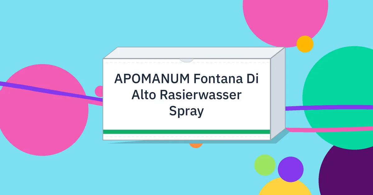 Symbolbild: Packung mit der Aufschrift APOMANUM Fontana Di Alto Rasierwasser Spray (PZN 09645046) – Verfügbarkeit und Bezug in Apotheken in Frankfurt am Main