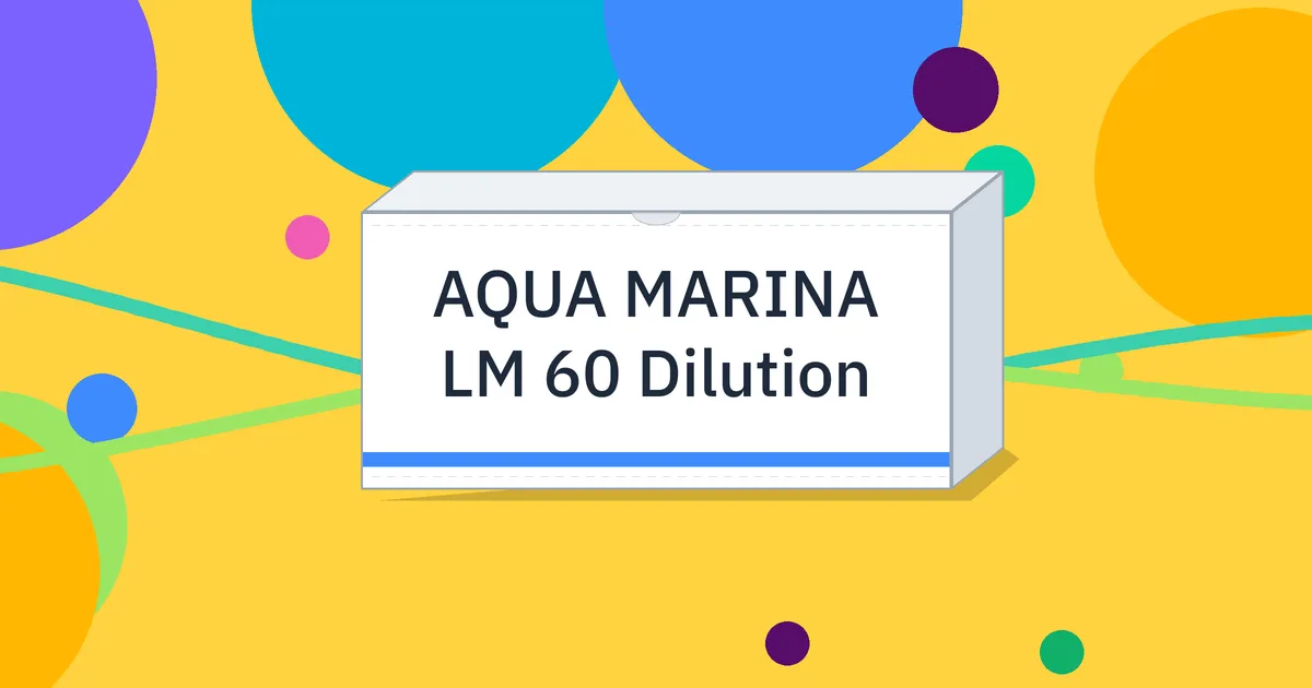 Symbolbild: Packung mit der Aufschrift AQUA MARINA LM 60 Dilution (PZN 12765765) – Verfügbarkeit und Bezug in Apotheken in Frankfurt am Main
