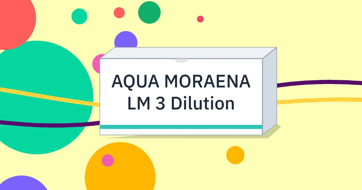 Symbolbild: Packung mit der Aufschrift AQUA MORAENA LM 3 Dilution (PZN 13755243) – Verfügbarkeit und Bezug in Apotheken in Frankfurt am Main