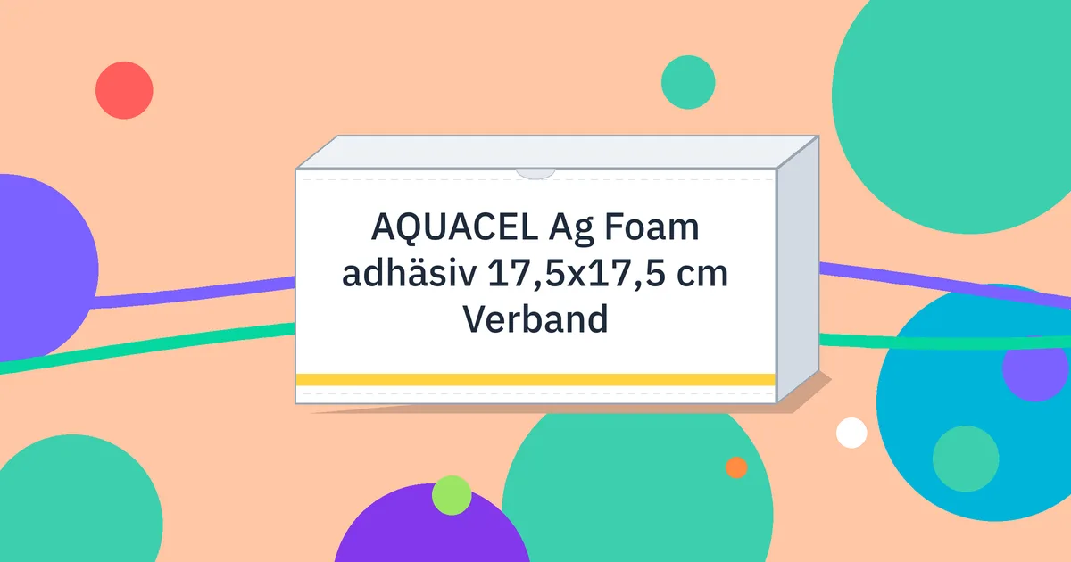 Symbolbild: Packung mit der Aufschrift AQUACEL Ag Foam adhäsiv 17,5x17,5 cm Verband (PZN 14356226) – Verfügbarkeit und Bezug in Apotheken in Frankfurt am Main
