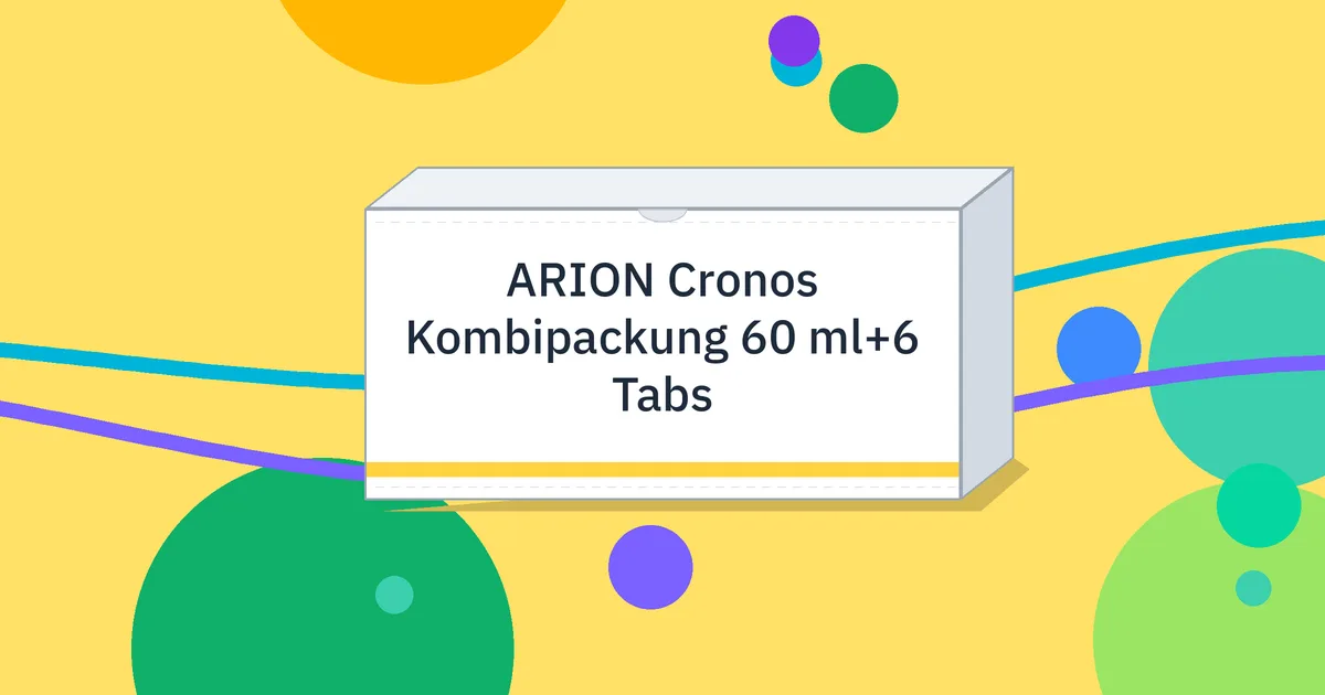 Symbolbild: Packung mit der Aufschrift ARION Cronos Kombipackung 60 ml+6 Tabs (PZN 15566687) – Verfügbarkeit und Bezug in Apotheken in Frankfurt am Main