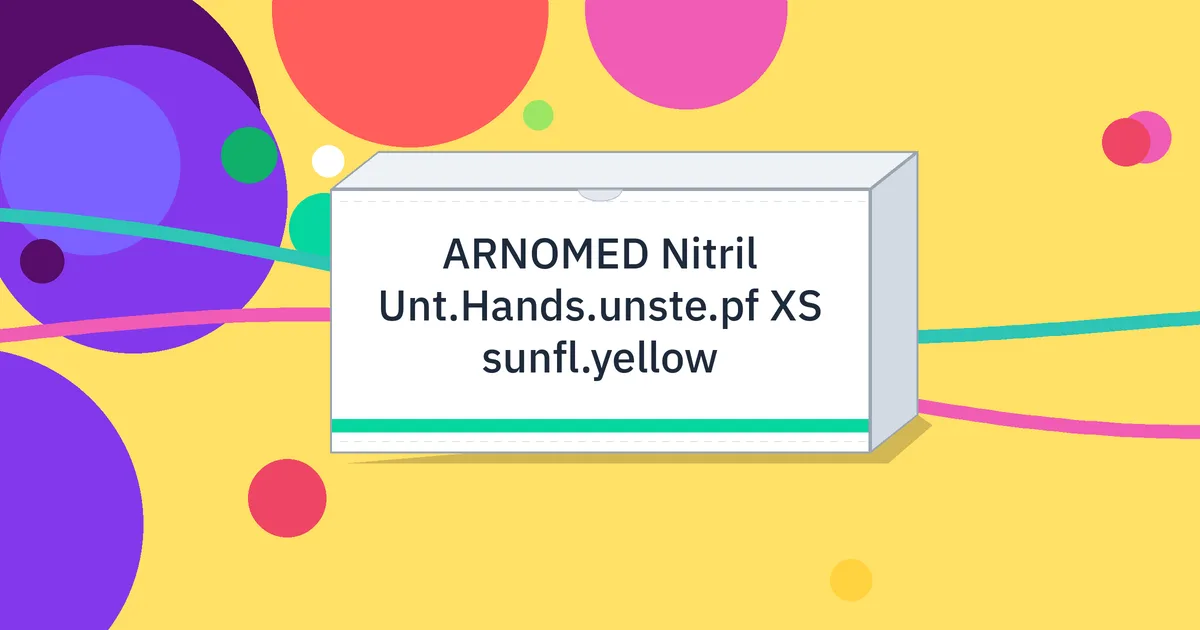 Symbolbild: Packung mit der Aufschrift ARNOMED Nitril Unt.Hands.unste.pf XS sunfl.yellow (PZN 18137024) – Verfügbarkeit und Bezug in Apotheken in Frankfurt am Main