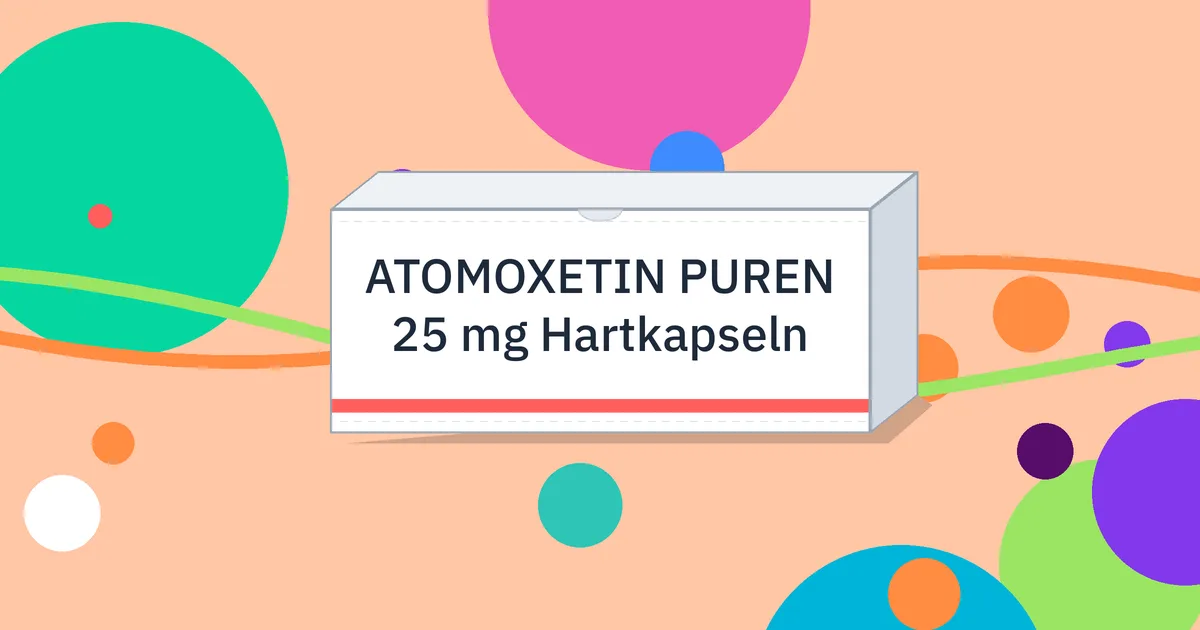 Symbolbild: Packung mit der Aufschrift ATOMOXETIN PUREN 25 mg Hartkapseln (PZN 14375643) – Verfügbarkeit und Bezug in Apotheken in Frankfurt am Main