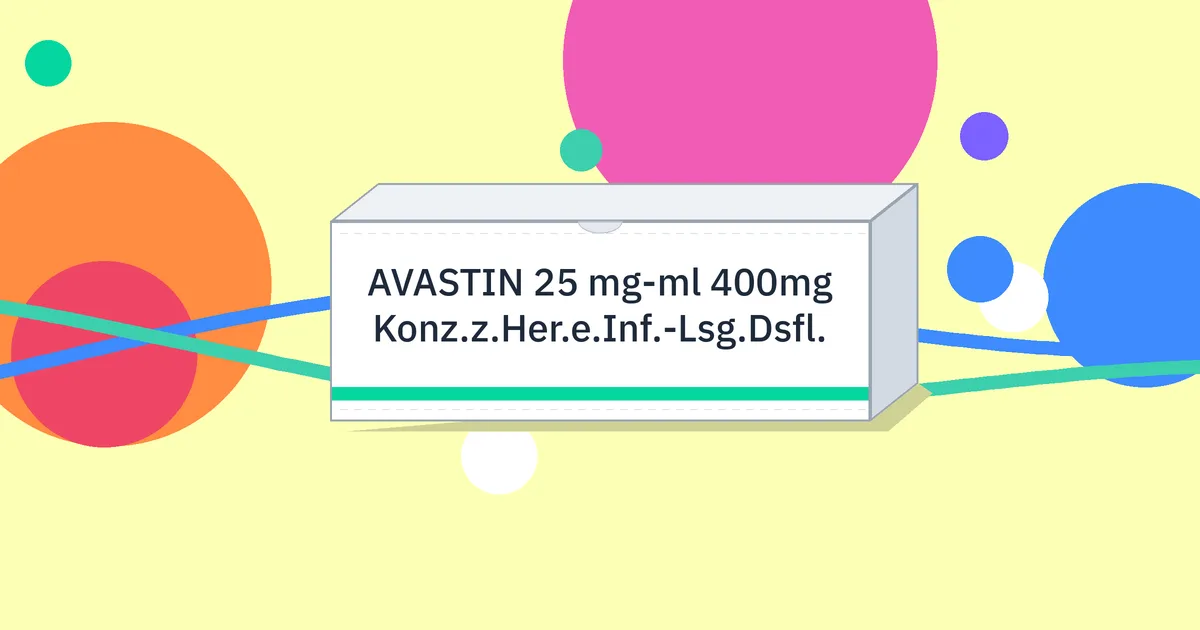 Symbolbild: Packung mit der Aufschrift AVASTIN 25 mg-ml 400mg Konz.z.Her.e.Inf.-Lsg.Dsfl. (PZN 16781614) – Verfügbarkeit und Bezug in Apotheken in Frankfurt am Main