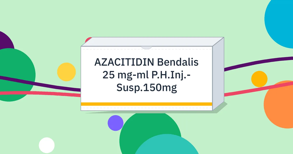 Symbolbild: Packung mit der Aufschrift AZACITIDIN Bendalis 25 mg-ml P.H.Inj.-Susp.150mg (PZN 16575889) – Verfügbarkeit und Bezug in Apotheken in Frankfurt am Main