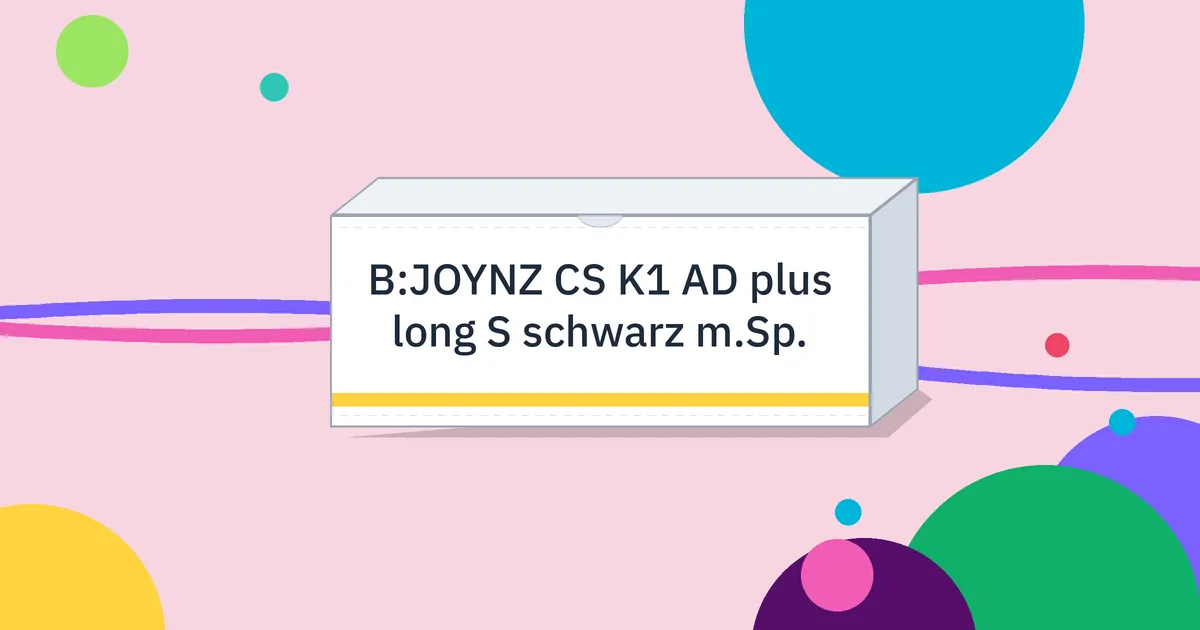 Symbolbild: Packung mit der Aufschrift B:JOYNZ CS K1 AD plus long S schwarz m.Sp. (PZN 20527784) – Verfügbarkeit und Bezug in Apotheken in Frankfurt am Main