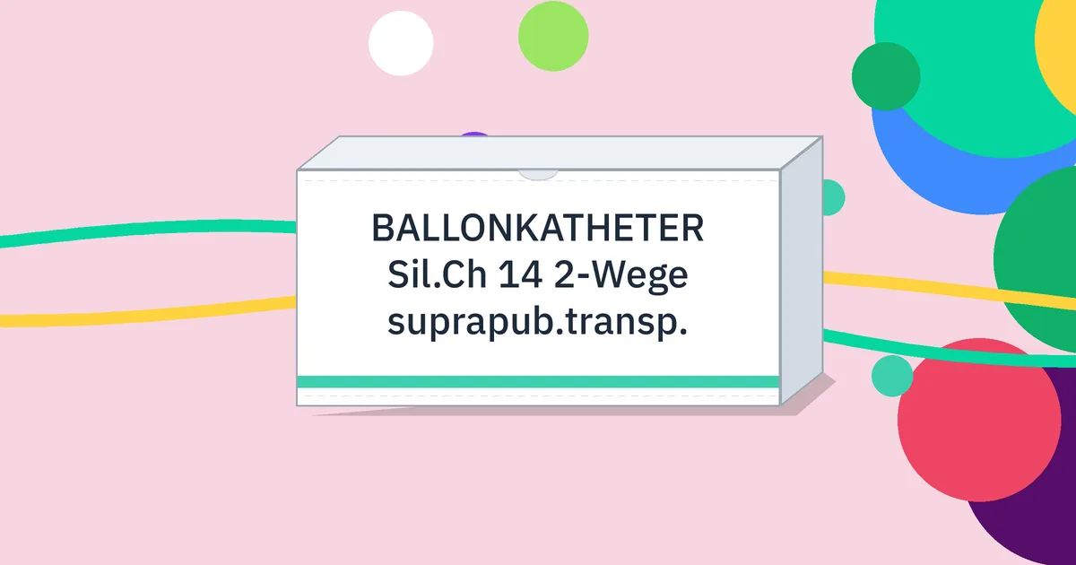 Symbolbild: Packung mit der Aufschrift BALLONKATHETER Sil.Ch 14 2-Wege suprapub.transp. (PZN 14350583) – Verfügbarkeit und Bezug in Apotheken in Frankfurt am Main