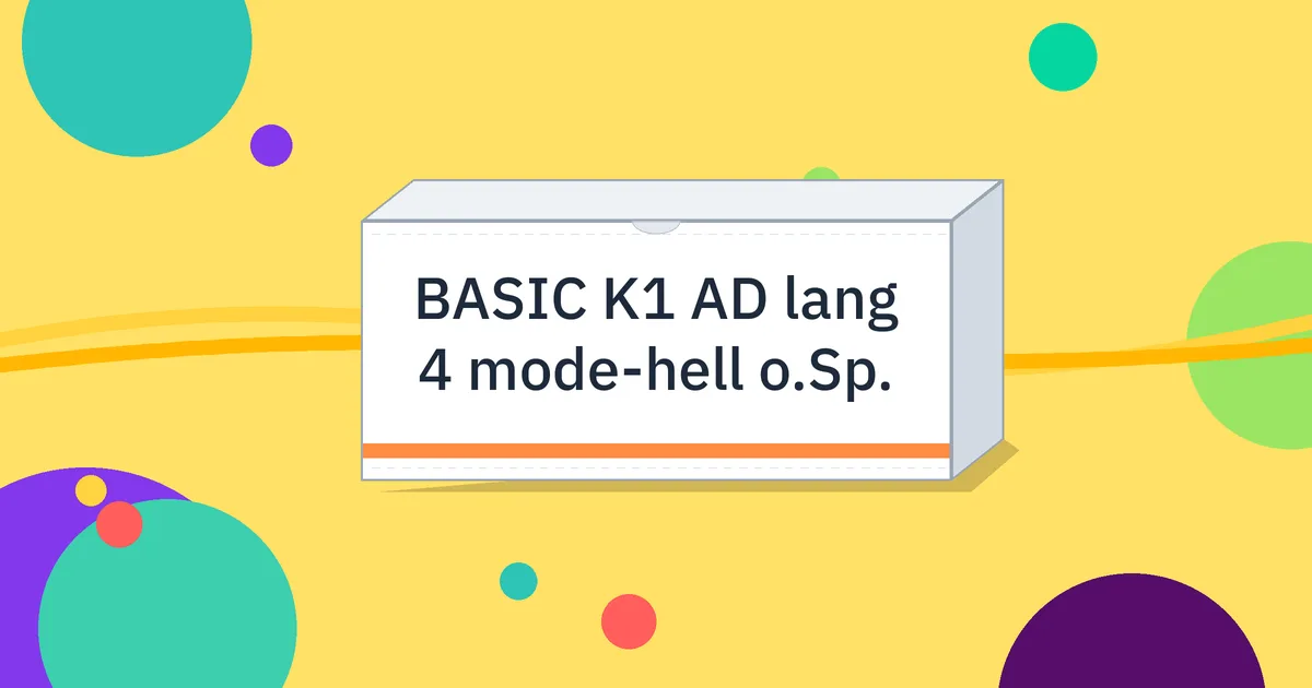 Symbolbild: Packung mit der Aufschrift BASIC K1 AD lang 4 mode-hell o.Sp. (PZN 20258309) – Verfügbarkeit und Bezug in Apotheken in Frankfurt am Main