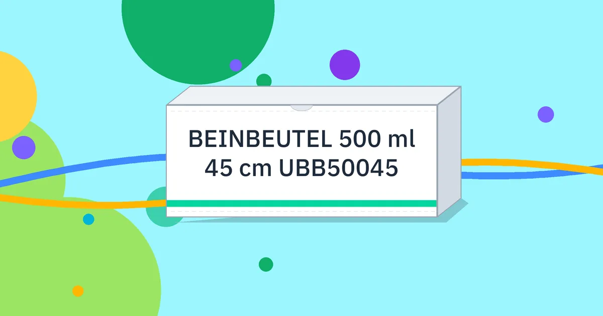 Symbolbild: Packung mit der Aufschrift BEINBEUTEL 500 ml 45 cm UBB50045 (PZN 05468452) – Verfügbarkeit und Bezug in Apotheken in Frankfurt am Main