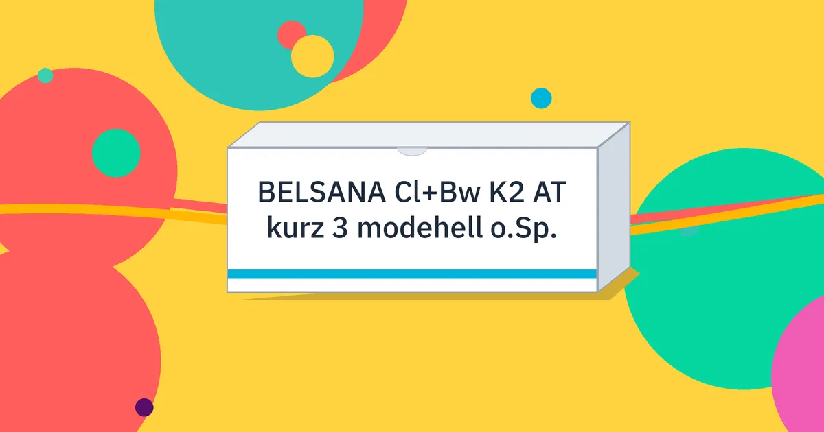Symbolbild: Packung mit der Aufschrift BELSANA Cl+Bw K2 AT kurz 3 modehell o.Sp. (PZN 12249590) – Verfügbarkeit und Bezug in Apotheken in Frankfurt am Main