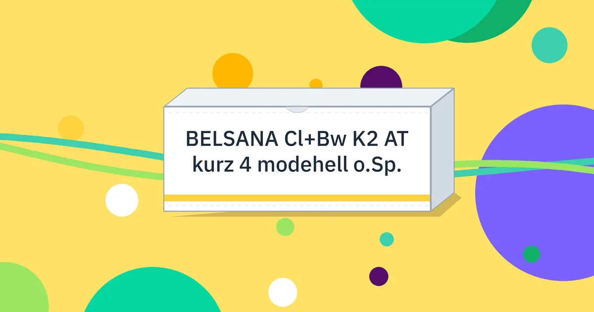 Symbolbild: Packung mit der Aufschrift BELSANA Cl+Bw K2 AT kurz 4 modehell o.Sp. (PZN 12253019) – Verfügbarkeit und Bezug in Apotheken in Frankfurt am Main