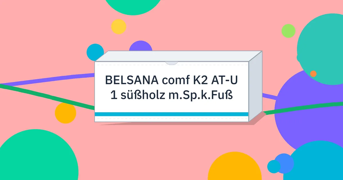Symbolbild: Packung mit der Aufschrift BELSANA comf K2 AT-U 1 süßholz m.Sp.k.Fuß (PZN 12332368) – Verfügbarkeit und Bezug in Apotheken in Frankfurt am Main