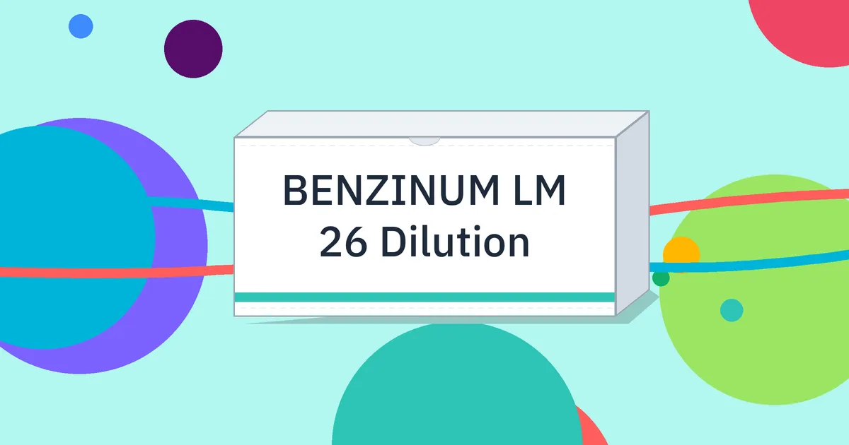 Symbolbild: Packung mit der Aufschrift BENZINUM LM 26 Dilution (PZN 12792182) – Verfügbarkeit und Bezug in Apotheken in Frankfurt am Main