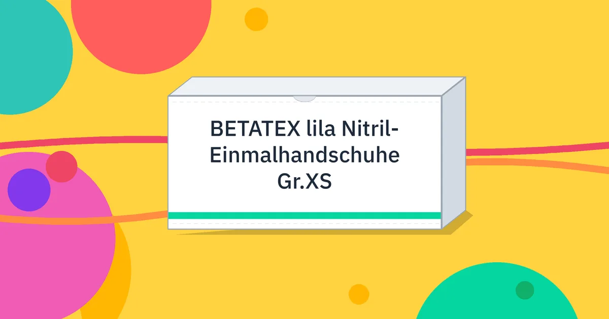 Symbolbild: Packung mit der Aufschrift BETATEX lila Nitril-Einmalhandschuhe Gr.XS (PZN 17817047) – Verfügbarkeit und Bezug in Apotheken in Frankfurt am Main