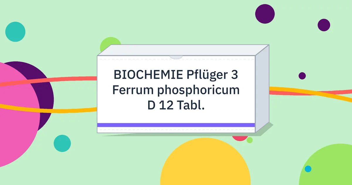 Symbolbild: Packung mit der Aufschrift BIOCHEMIE Pflüger 3 Ferrum phosphoricum D 12 Tabl. (PZN 06318832) – Verfügbarkeit und Bezug in Apotheken in Frankfurt am Main