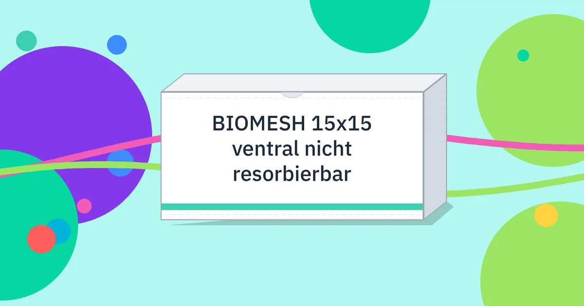 Symbolbild: Packung mit der Aufschrift BIOMESH 15x15 ventral nicht resorbierbar (PZN 19504826) – Verfügbarkeit und Bezug in Apotheken in Frankfurt am Main