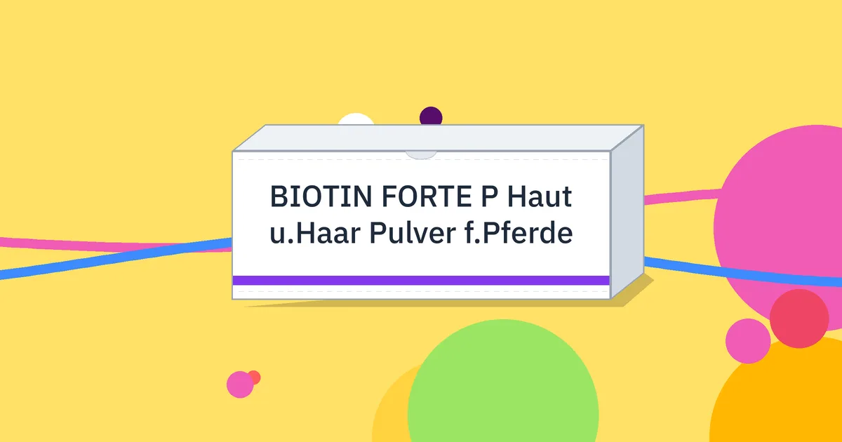 Symbolbild: Packung mit der Aufschrift BIOTIN FORTE P Haut u.Haar Pulver f.Pferde (PZN 12734546) – Verfügbarkeit und Bezug in Apotheken in Frankfurt am Main