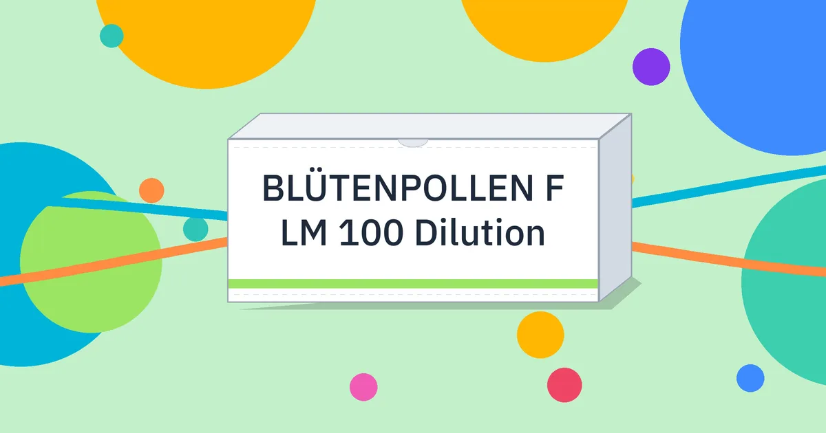 Symbolbild: Packung mit der Aufschrift BLÜTENPOLLEN F LM 100 Dilution (PZN 13389933) – Verfügbarkeit und Bezug in Apotheken in Frankfurt am Main