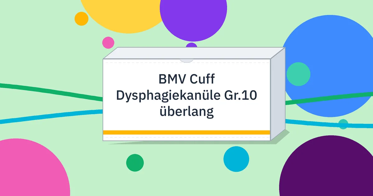 Symbolbild: Packung mit der Aufschrift BMV Cuff Dysphagiekanüle Gr.10 überlang (PZN 18382858) – Verfügbarkeit und Bezug in Apotheken in Frankfurt am Main
