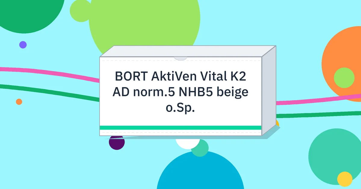 Symbolbild: Packung mit der Aufschrift BORT AktiVen Vital K2 AD norm.5 NHB5 beige o.Sp. (PZN 17494130) – Verfügbarkeit und Bezug in Apotheken in Frankfurt am Main